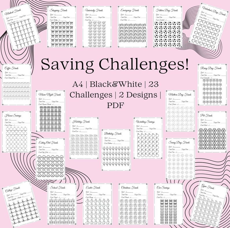 Money Saving Challenge | 54 Pages | A4 Size | Black & White | Bundle ...