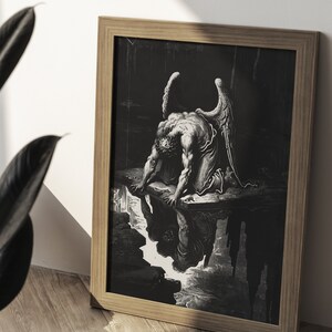 Fallen Angel Metal Graving | Vintage Wall Art | Artwork | Monochrome ...