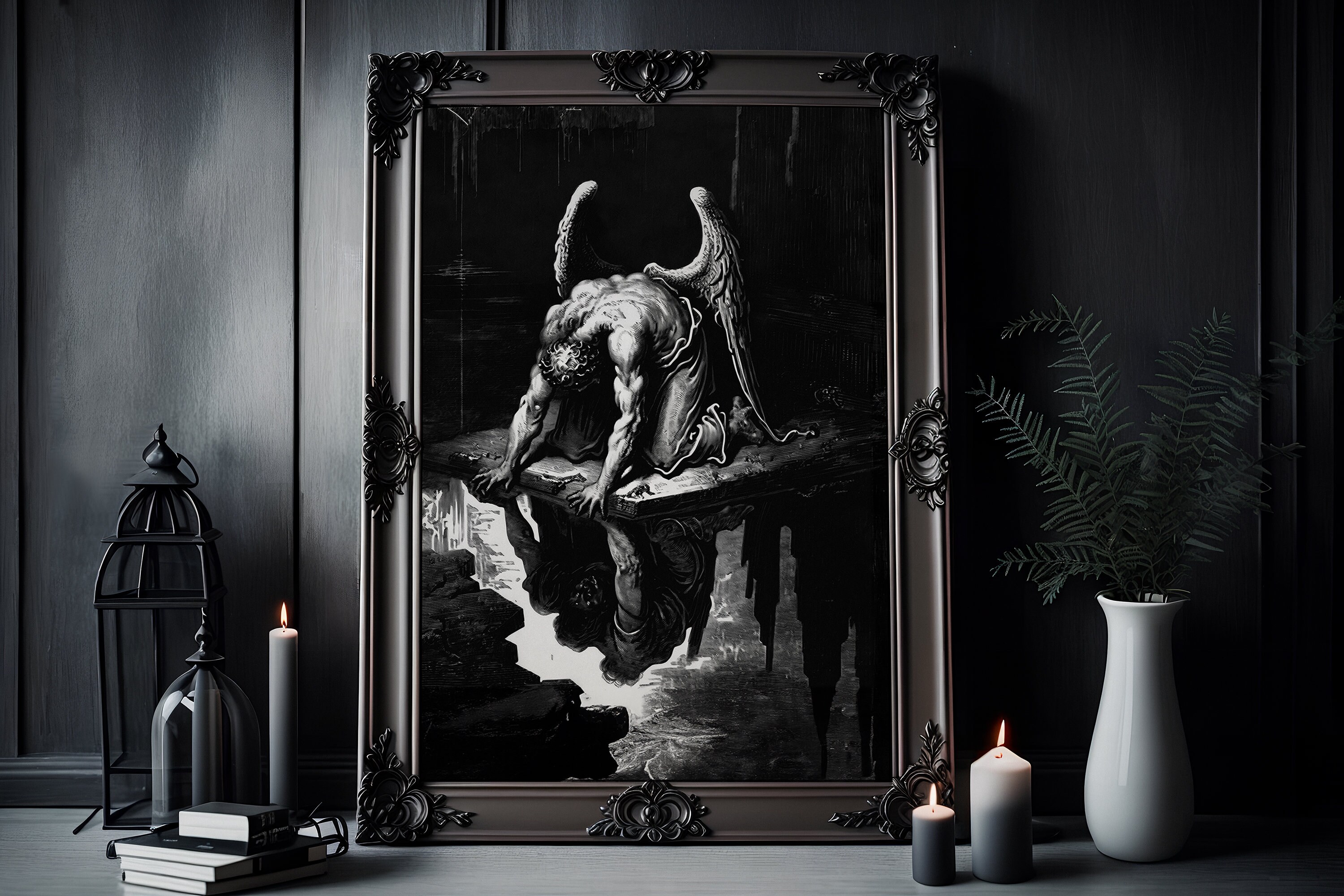 Fallen Angel Metal Graving | Vintage Wall Art | Artwork | Monochrome ...