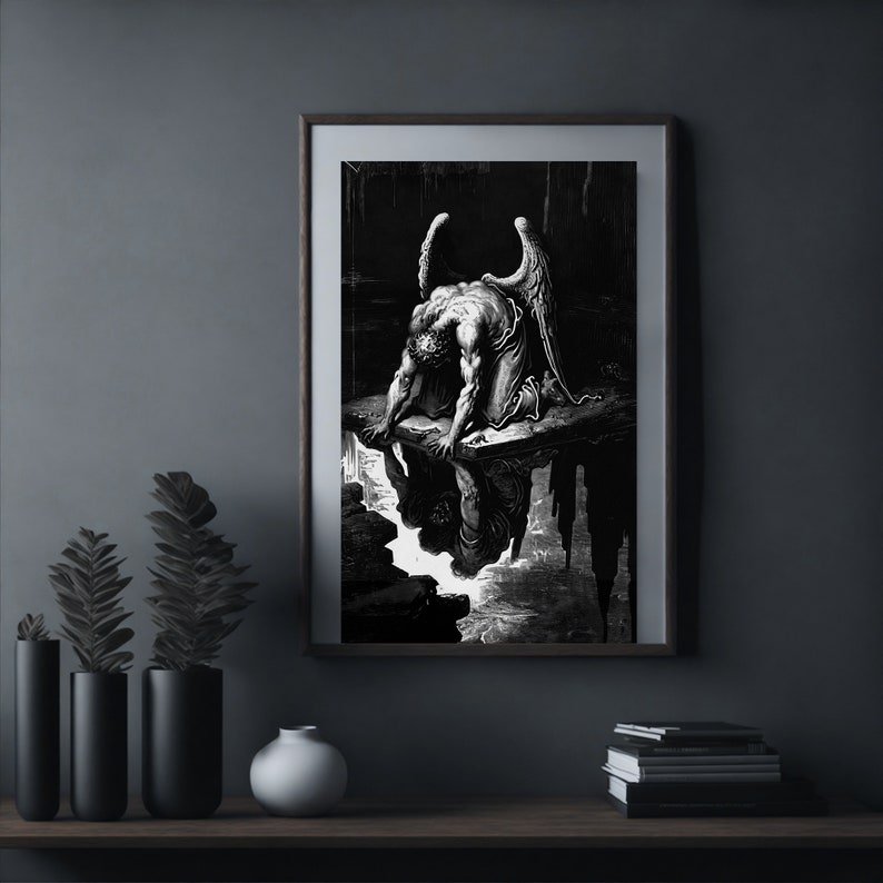 Fallen Angel Metal Graving | Vintage Wall Art | Artwork | Monochrome ...
