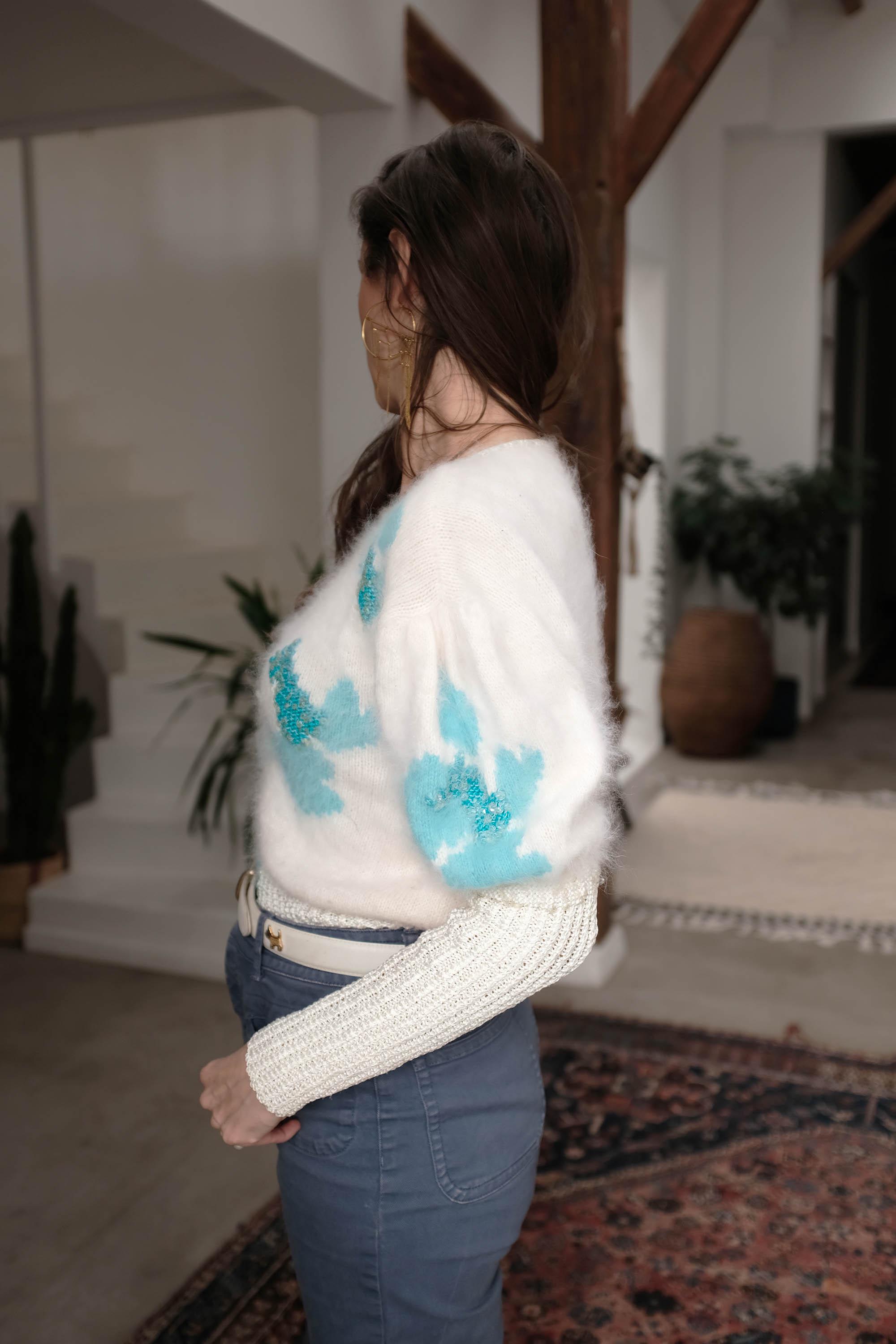 Anny Blatt Vintage Tiffy Mohair Sweater, Blue and White Mohair Sweater ...