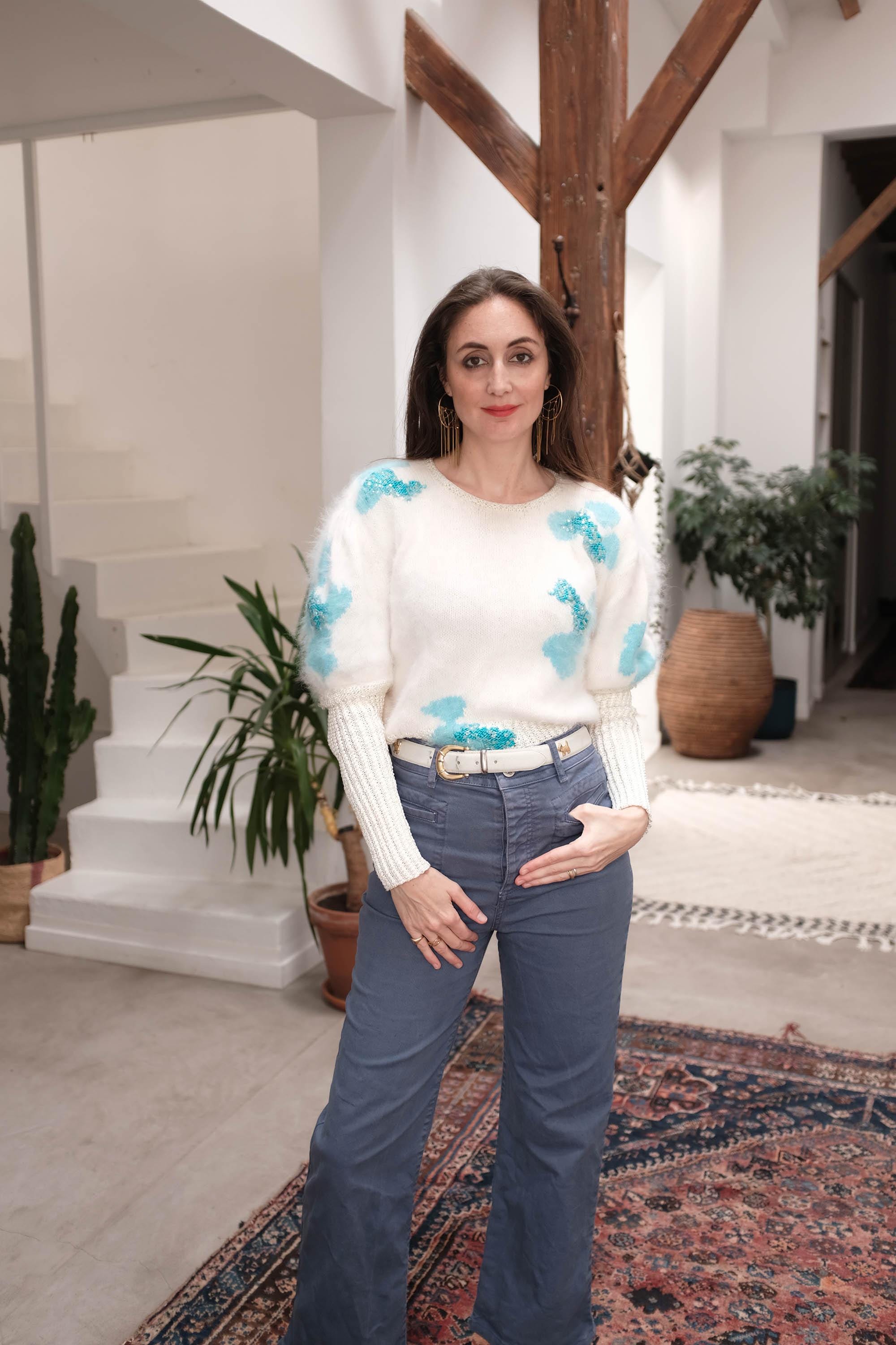 Anny Blatt Vintage Tiffy Mohair Sweater, Blue and White Mohair Sweater ...