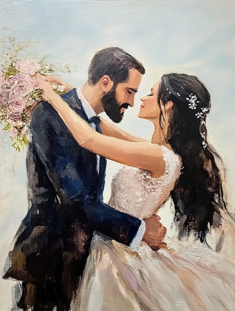 Couple Portrait From Photo, Canvas Wedding Portrait Painting, Custom ...