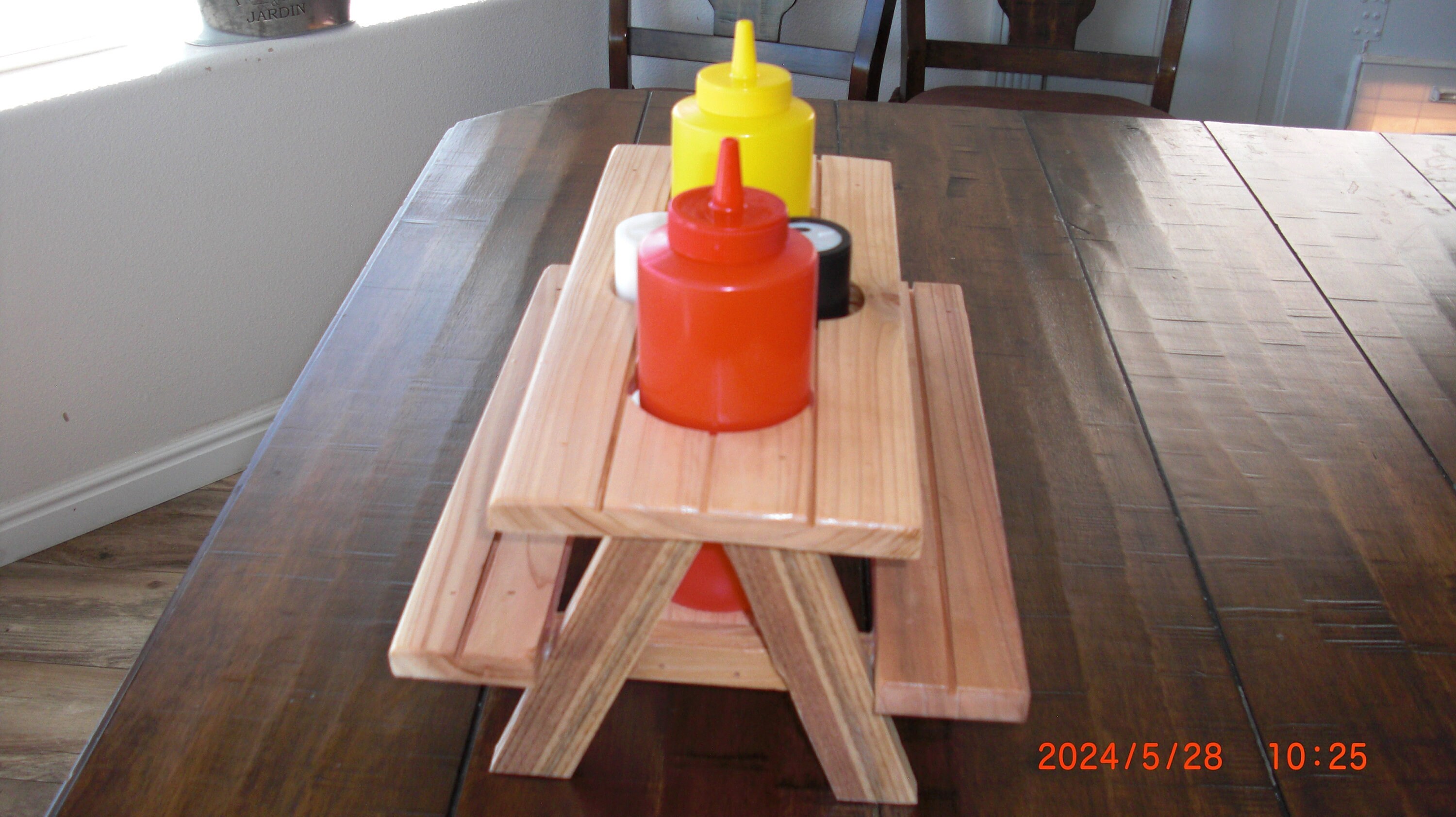 Picnic Table Condiment Holder Complete With Salt, Pepper, Mustard and ...