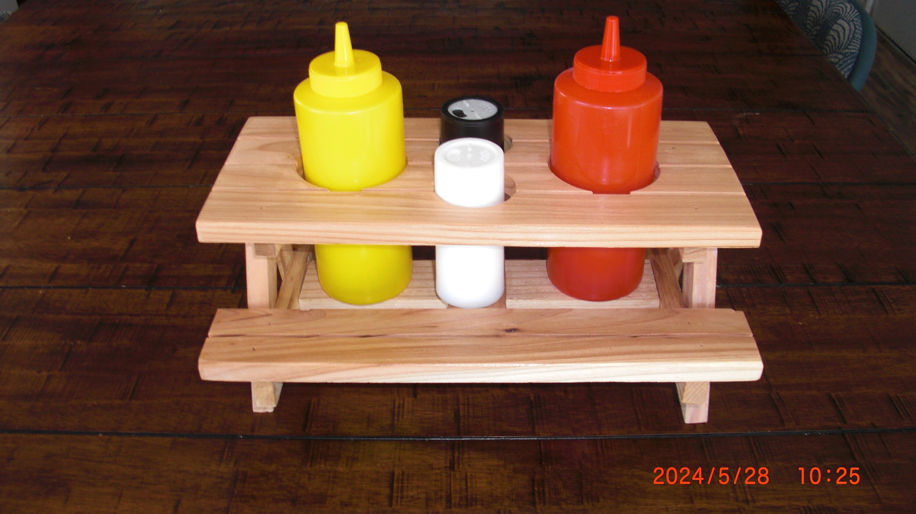 Picnic Table Condiment Holder Complete With Salt, Pepper, Mustard and ...
