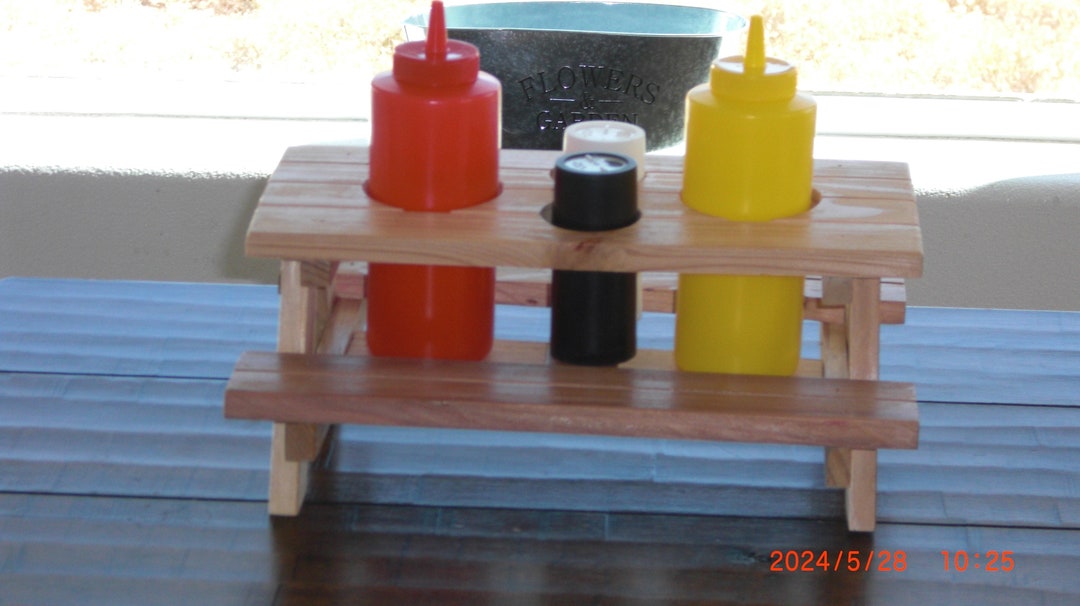 Picnic Table Condiment Holder Complete With Salt, Pepper, Mustard and ...