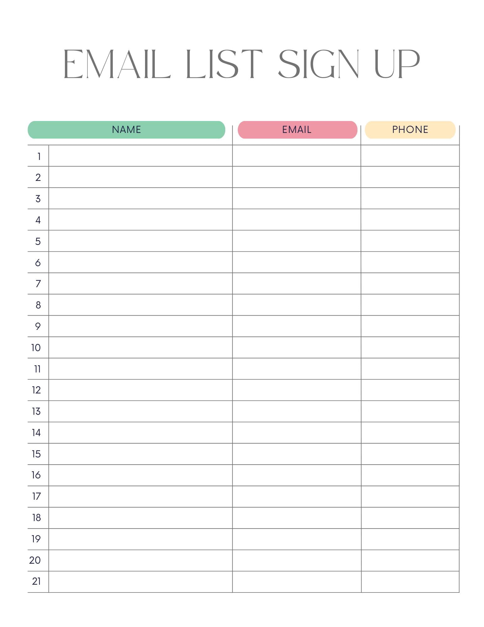 Email List Sign up Sheet - Etsy