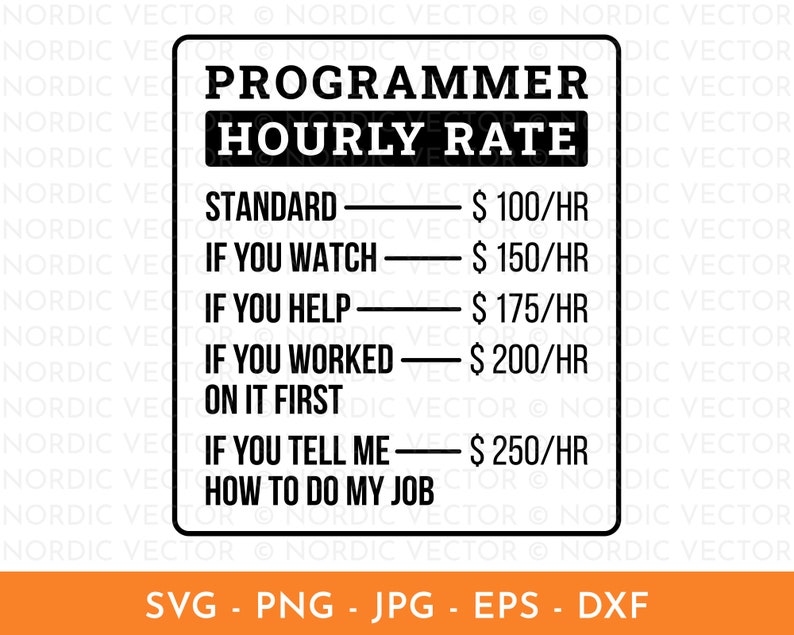 Programmer Hourly Rate Svg, Coder Svg, Funny Coding Quote Svg, Geek Png, Dxf ︱ Clipart, Cut File ...