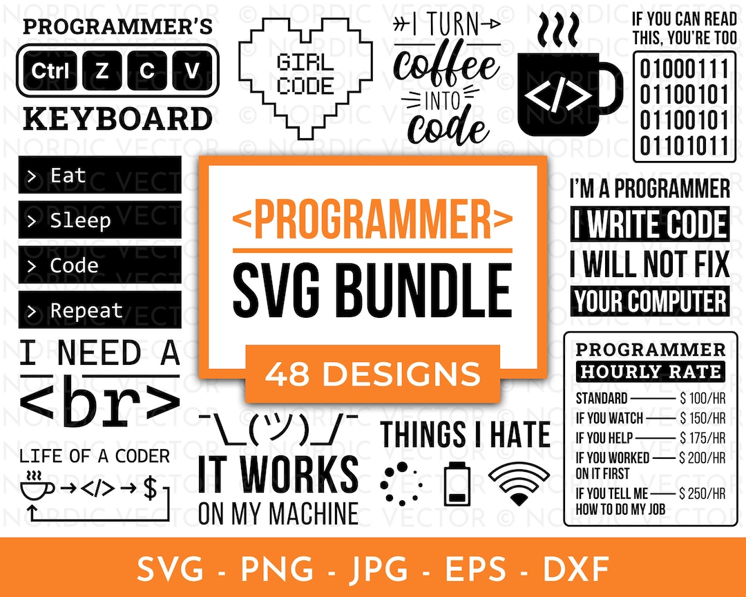 Programmer Svg Bundle Coding Quote Svg Computer Geek Svg Nerd Svg Png Dxf ︱ Clipart Cut 