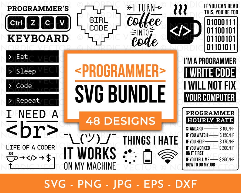 Programmer SVG Bundle, Coding Quote Svg, Computer Geek Svg, Nerd Svg, Png, Dxf ︱ Clipart, Cut ...