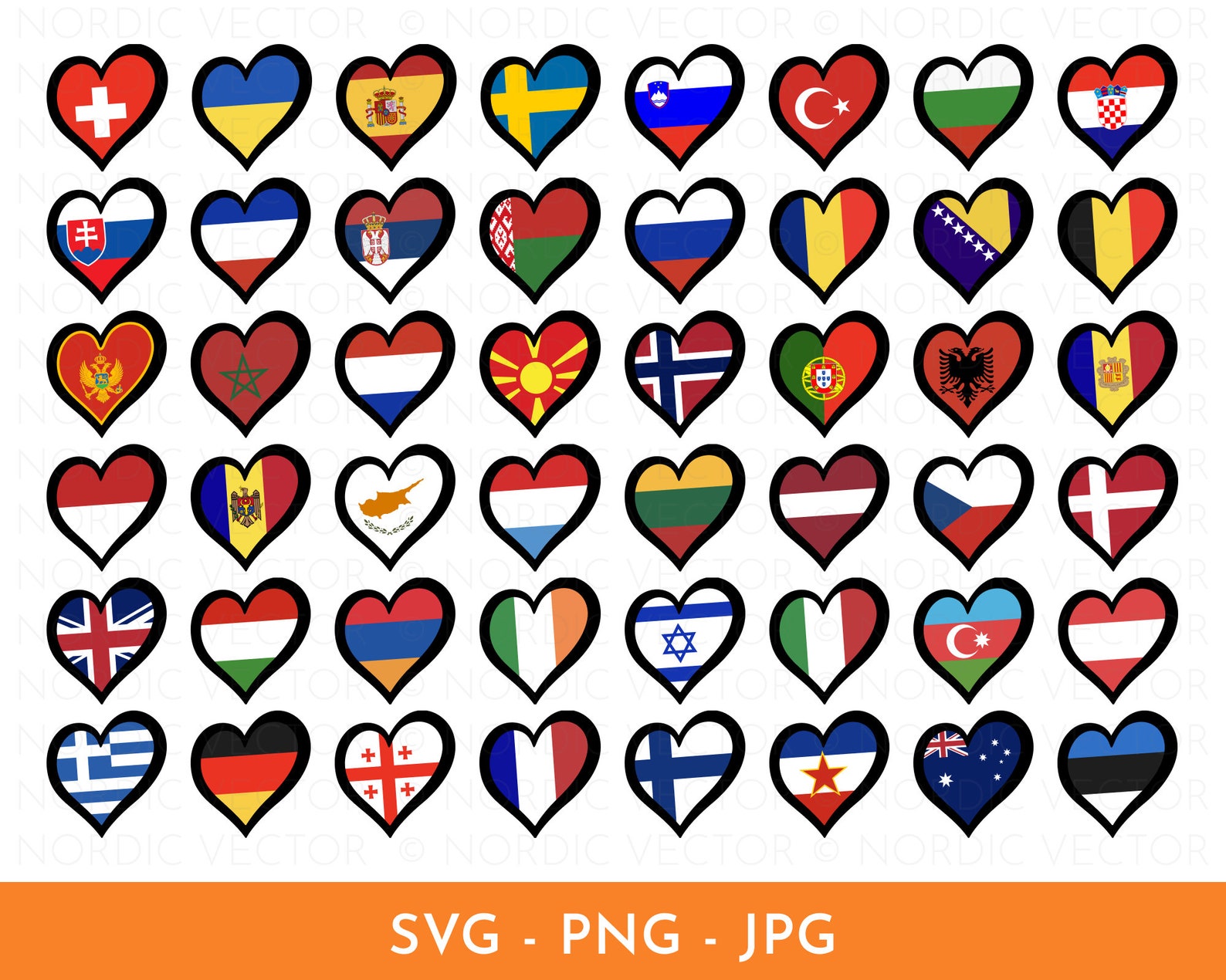 Eurovision 2024 Countries Flags Inside Heart Frame, Eurovision Logo SVG ...