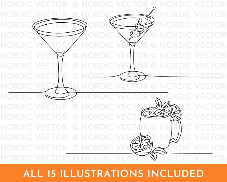 Martini Line Art ︱ Minimal, Martini Glass, Continuous Line Drawing ...