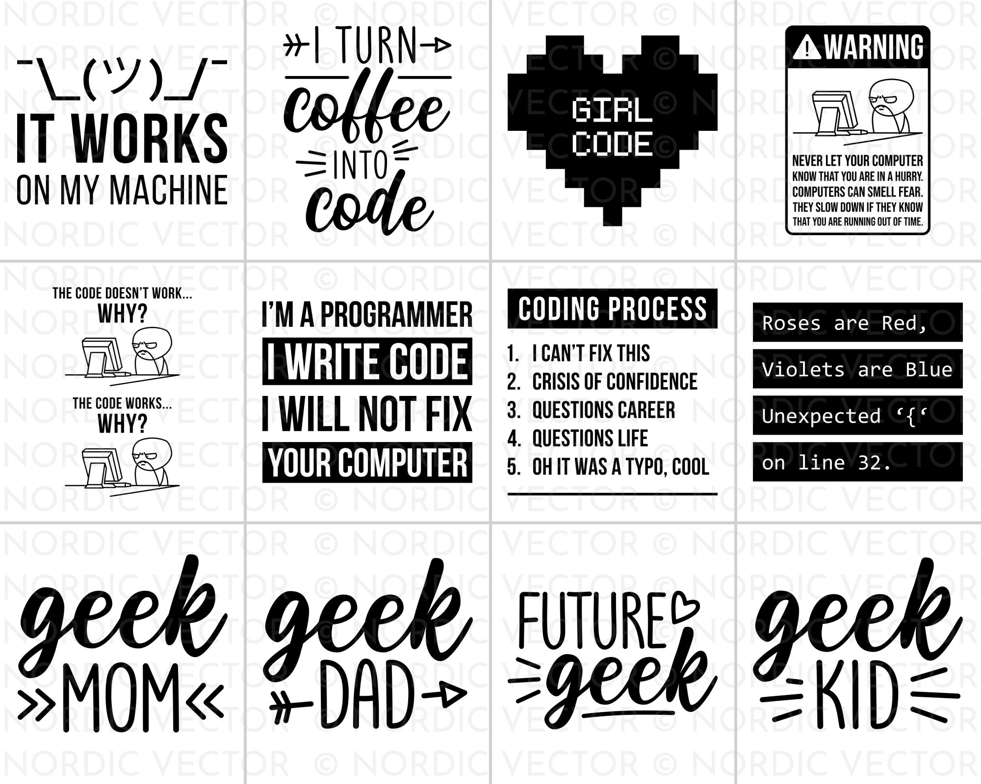 Programmer Svg Bundle Coding Quote Svg Computer Geek Svg Nerd Svg Png Dxf ︱ Clipart Cut 8384