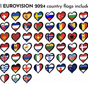 Eurovision 2024 Countries Flags Inside Heart Frame, Eurovision Logo SVG ...