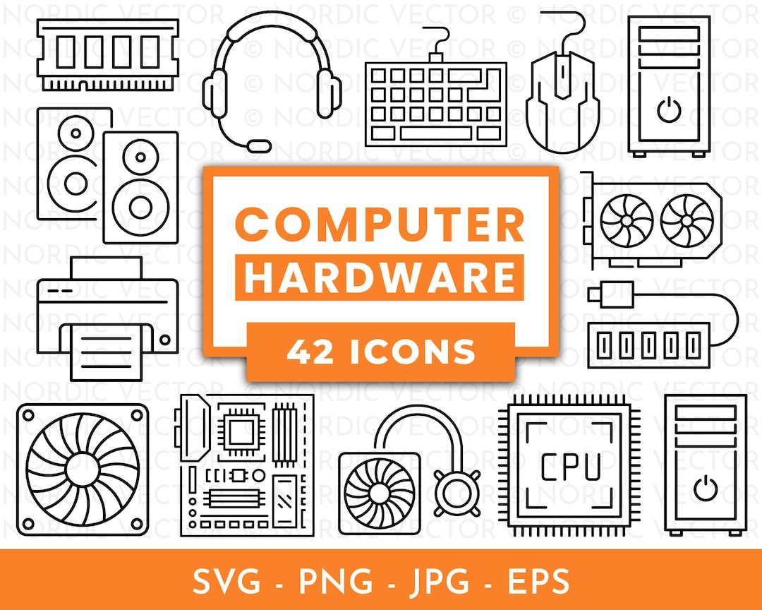 Desktop Parts and Electronic Devices Icon Set, Pc Components, Computer ...