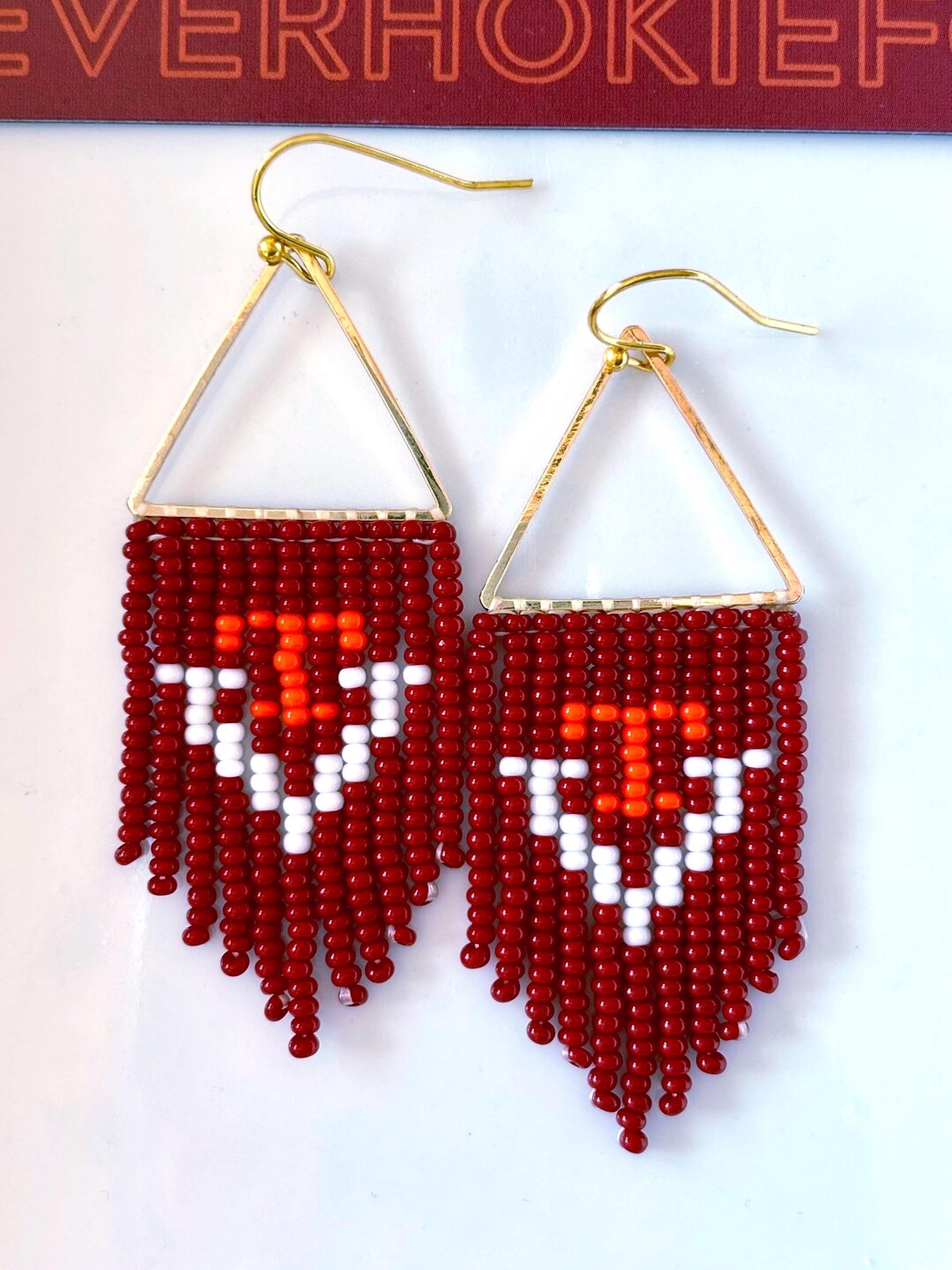 Virginia Tech Hokie VT Dangle Seed Bead Fringe Earrings in Maroon and ...
