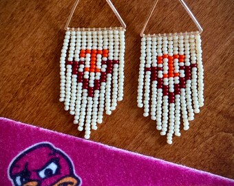 Virginia Tech Hokie VT Dangle Seed Bead Fringe Earrings in Maroon and ...