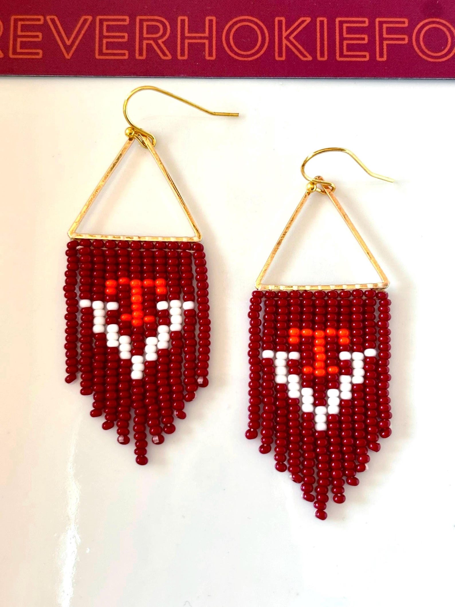 Virginia Tech Hokie VT Dangle Seed Bead Fringe Earrings in Maroon and ...