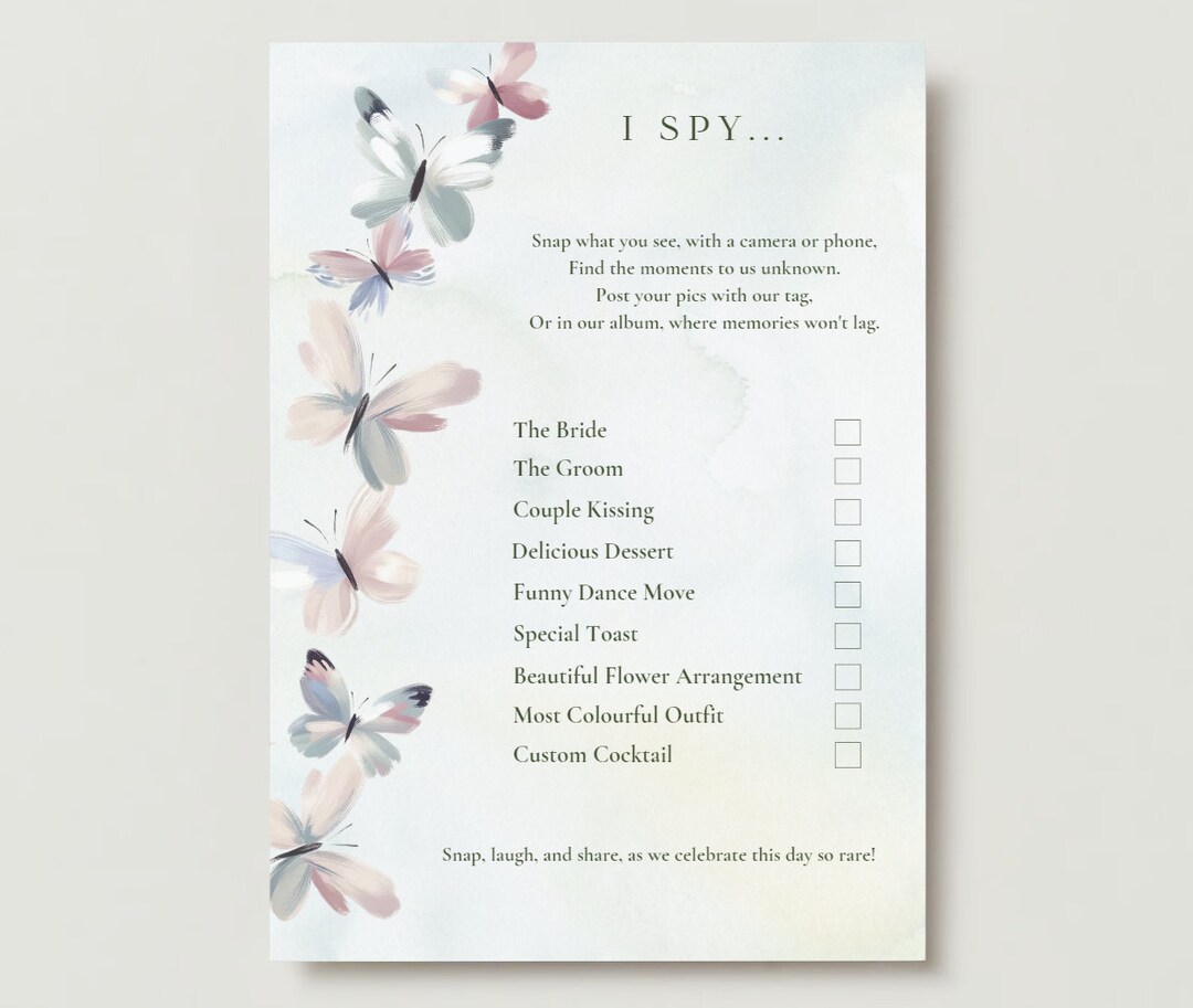 Wedding I Spy Game - Gentle Butterflies - Etsy