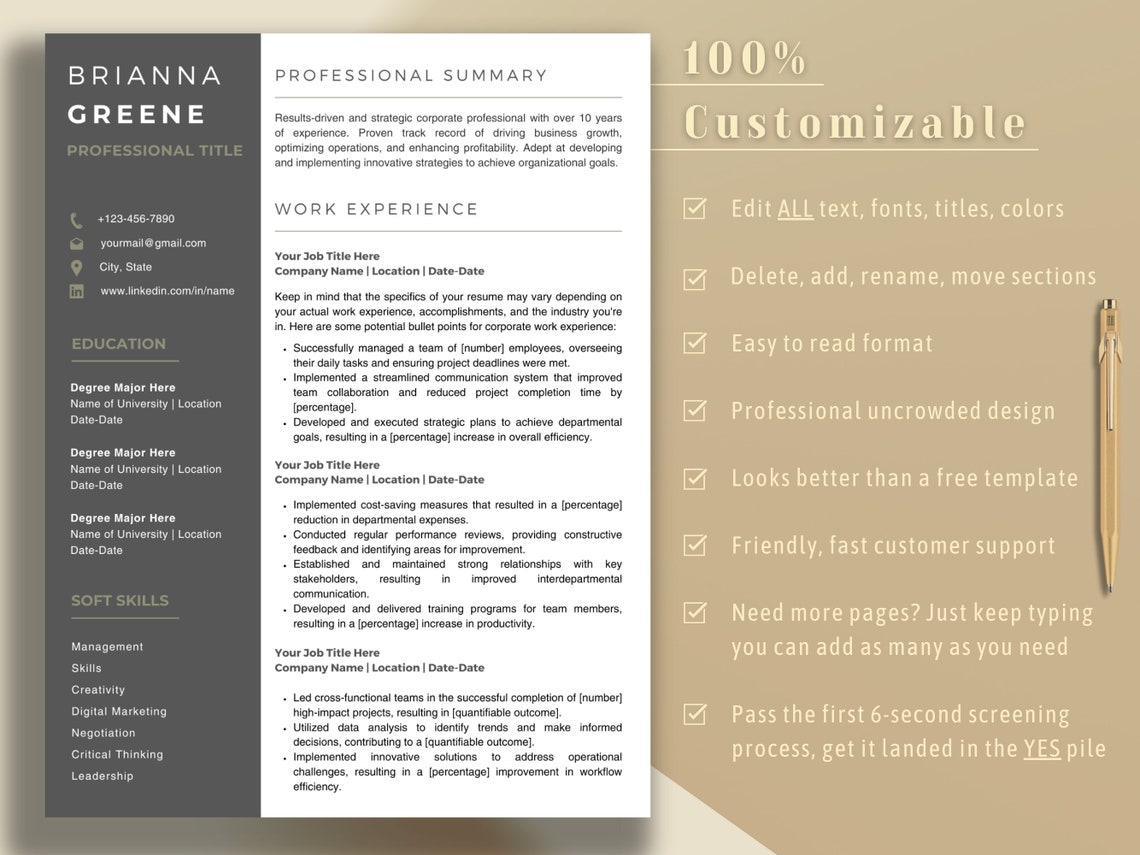 Resume Template, Resume, CV Template, Professional Resume, Modern ...
