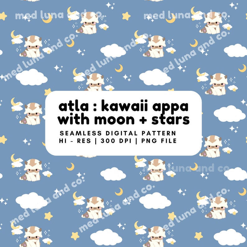 Avatar the Last Airbender Kawaii Appa Themed Seamless Repeating Pattern ...