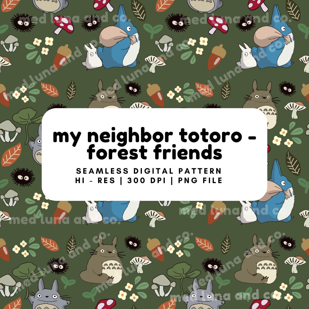 My Neighbor Totoro With Friends Green Seamless Repeating Pattern Anime ...