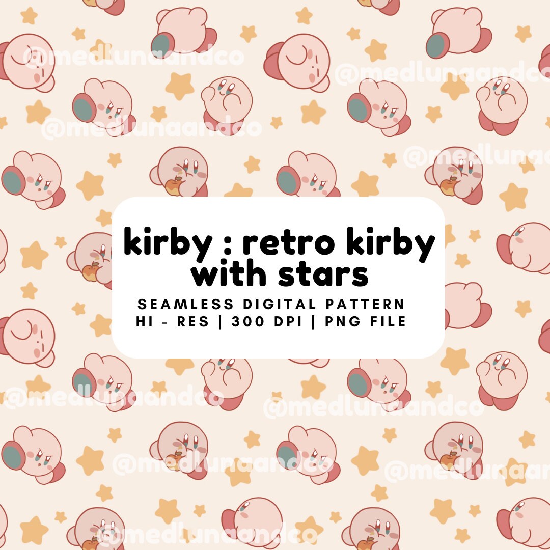 Retro Kirby With Stars Seamless Repeating Pattern Anime Design Digital ...