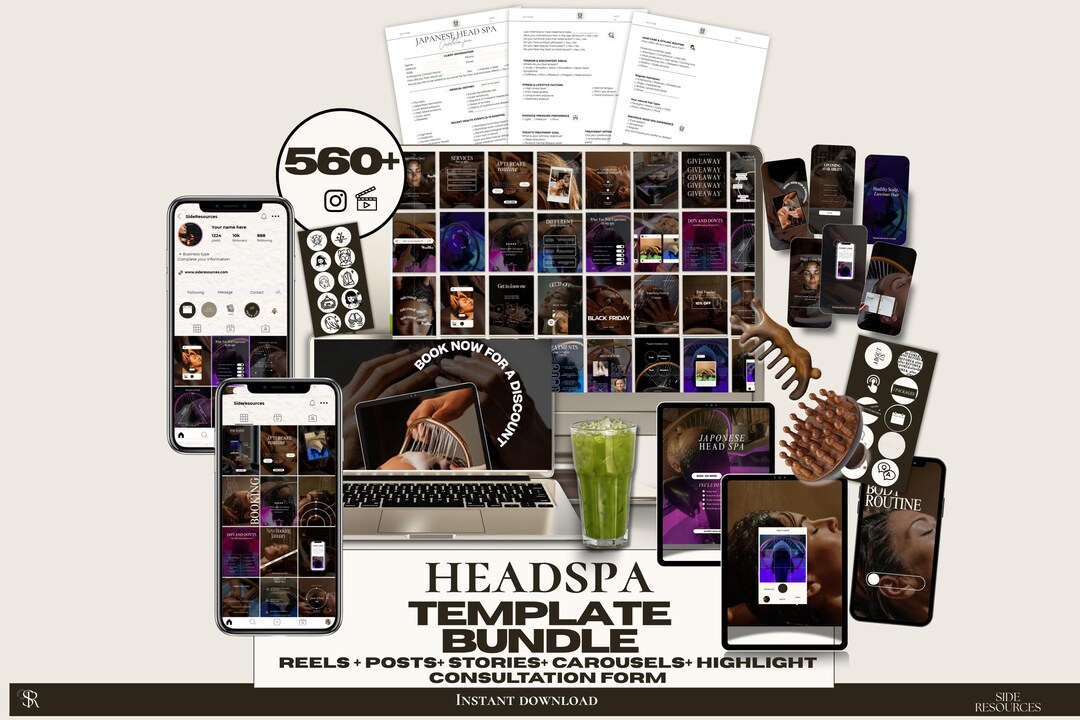 Head Spa Ultimate Bundle 2026 | 560+ Canva Templates Reels Stories ...