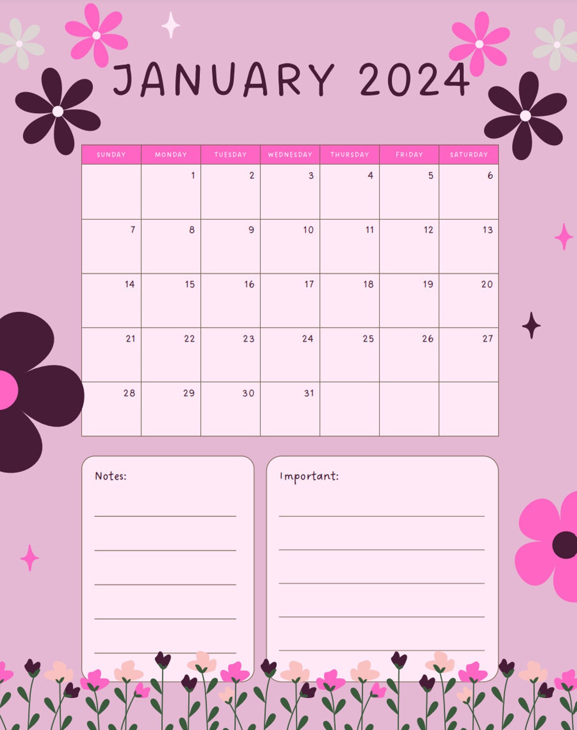 Flower, Pink, Groovy, 2024, 2024 Calendar, Pink Calendar, Flower Power ...