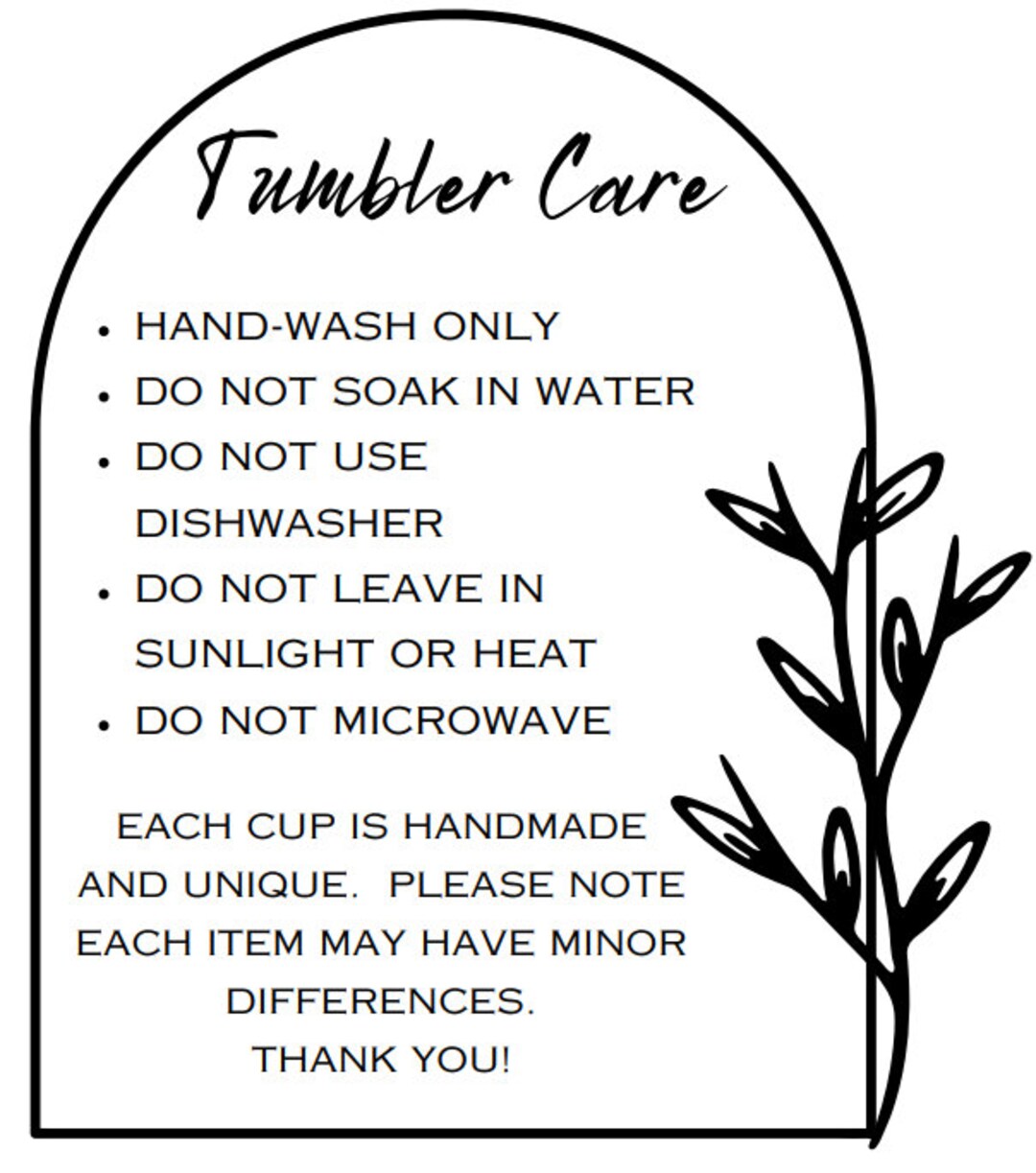 Tumbler Care, Cup Care, Handmade, Hand-wash, Cards, Care Card, Download ...