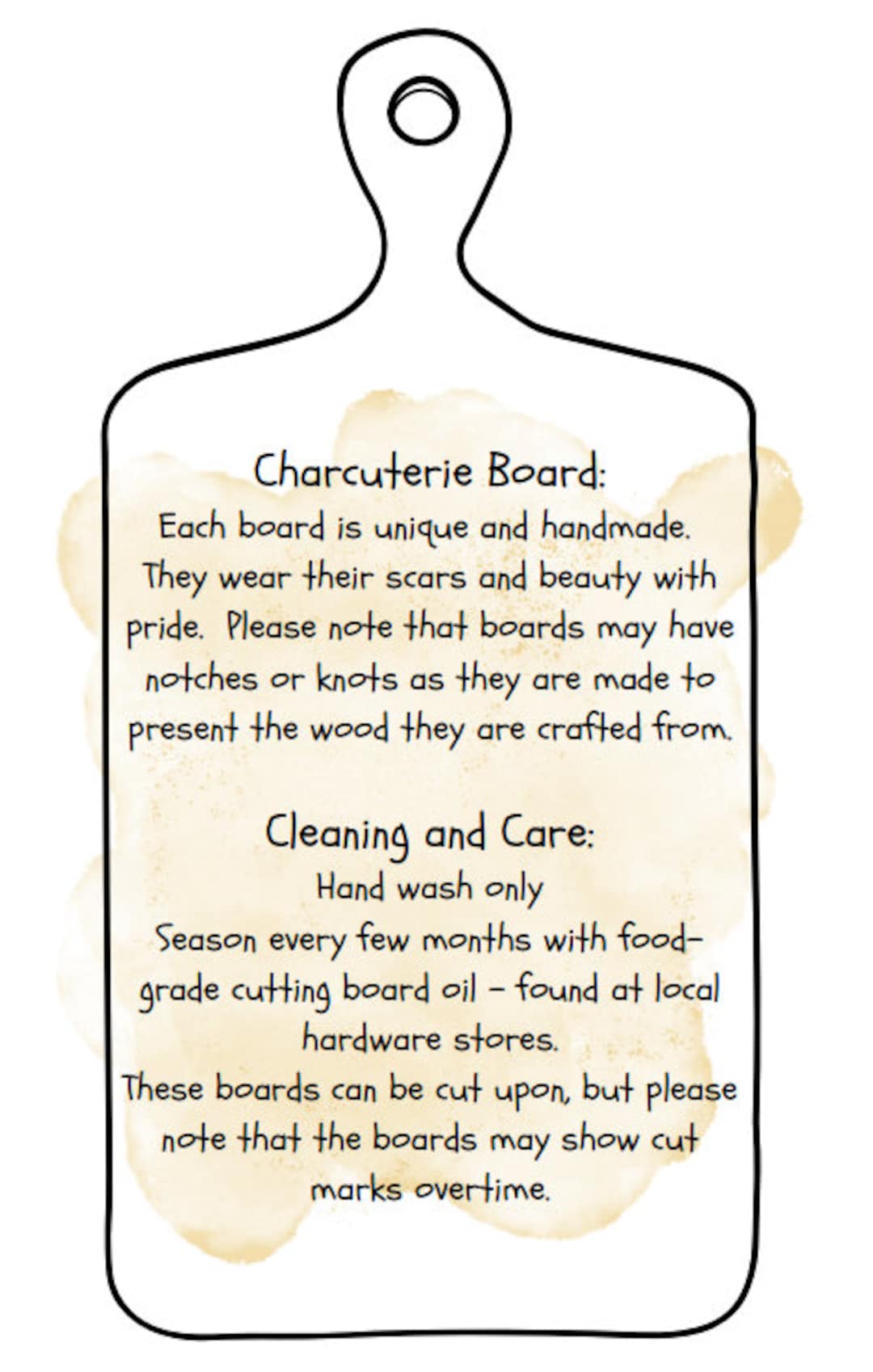 Charcuterie Board, Board, Epoxy, Care Card, Printable, Wood, Hand Wash ...