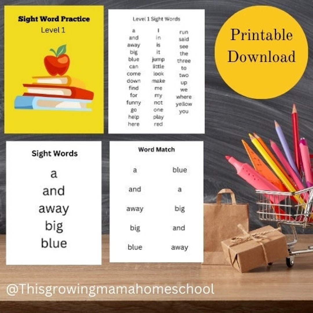 INSTANT DOWNLOAD Printable Sight Word Practice Level 1 - Etsy