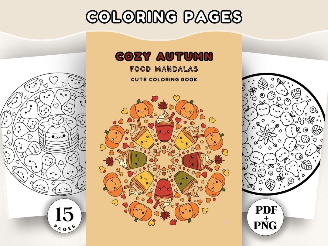 Food Mandala Coloring Pages for Stress Relief - Cozy Kawaii Autumn ...