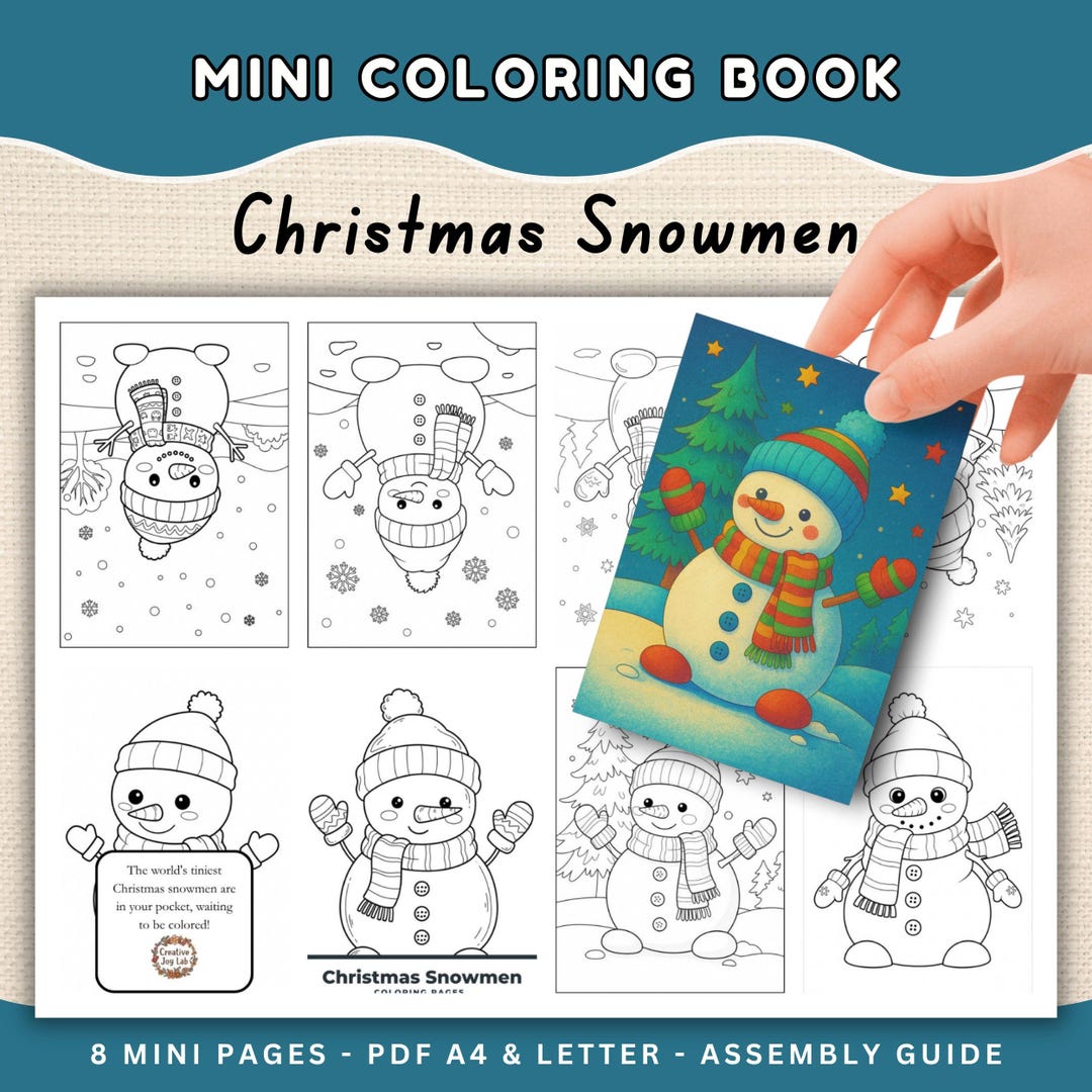 Christmas Snowmen Mini Coloring Book - Printable Holiday PDF, Stress ...