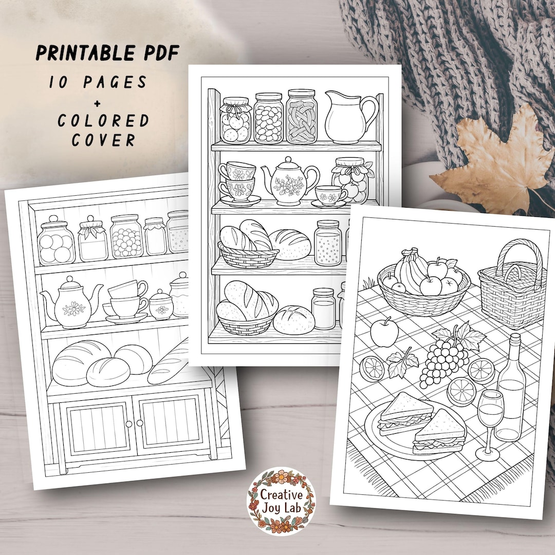 Cozy Food Coloring Book – Printable Kitchen, Picnic & Cooking Scenes ...