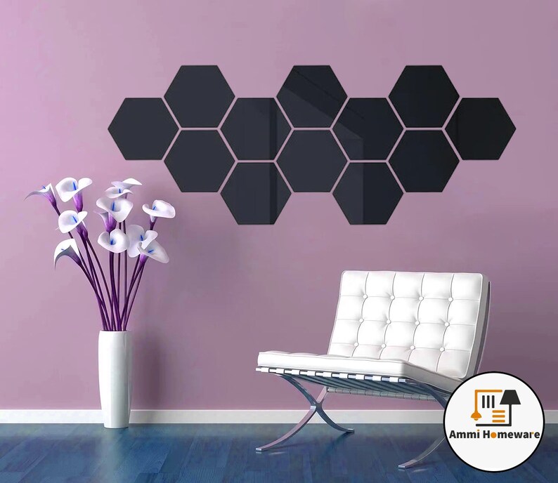 Hexagon Acrylic Mirror Wall Sticker Set, 6/12 Pcs Removable DIY ...