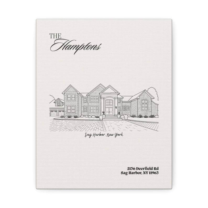 Summer House - the Hamptons Canvas Art - 8x10 Inch Line Drawing | Bravo ...