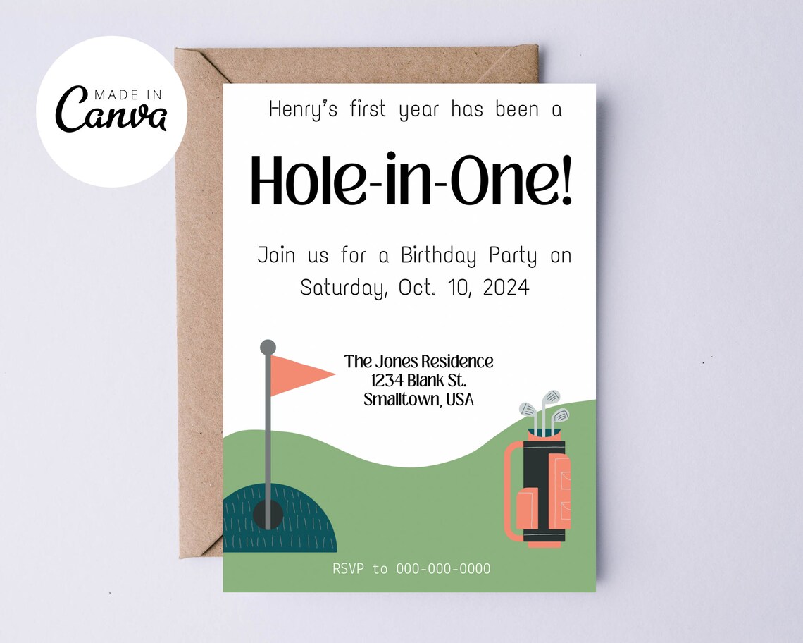 Editable Hole-in-one Golf First Birthday Invitation Template - Etsy