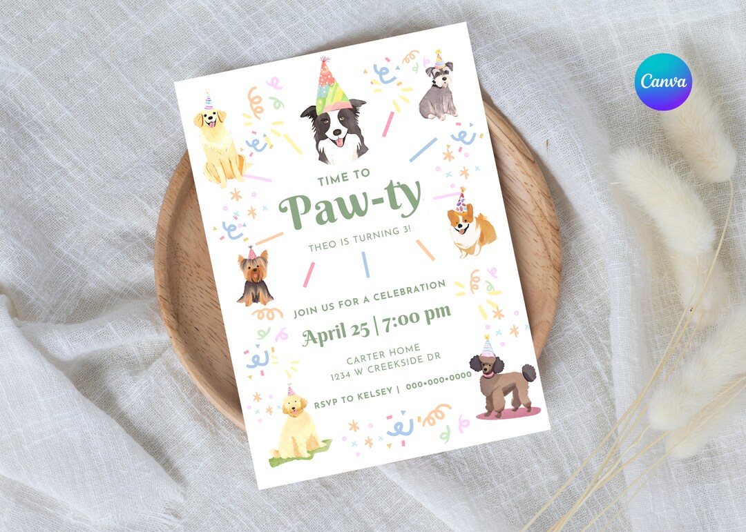 Time to Pawty Digital Birthday Invitation Border Collie Version - Etsy