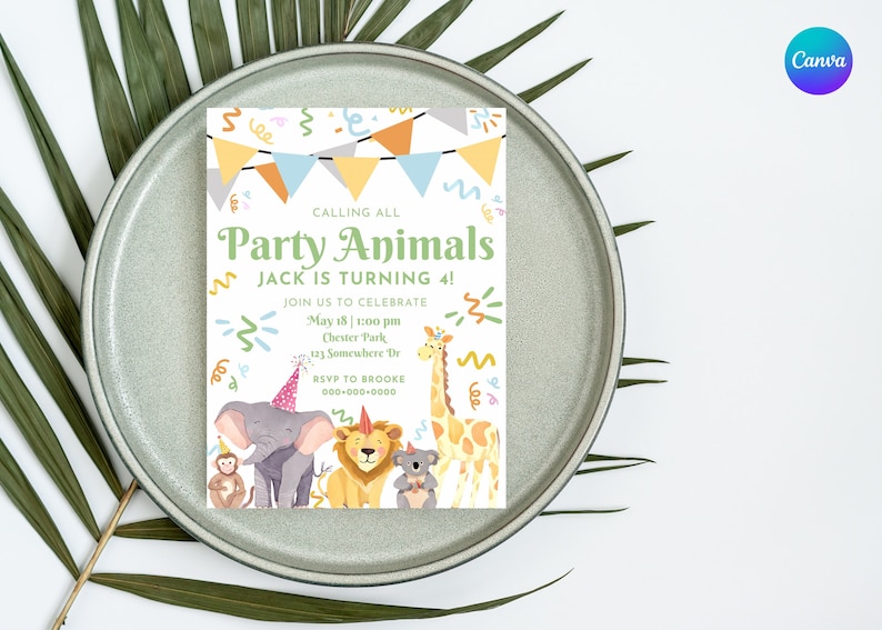 Calling All Party Animals Digital Editable Birthday Invitation Template ...