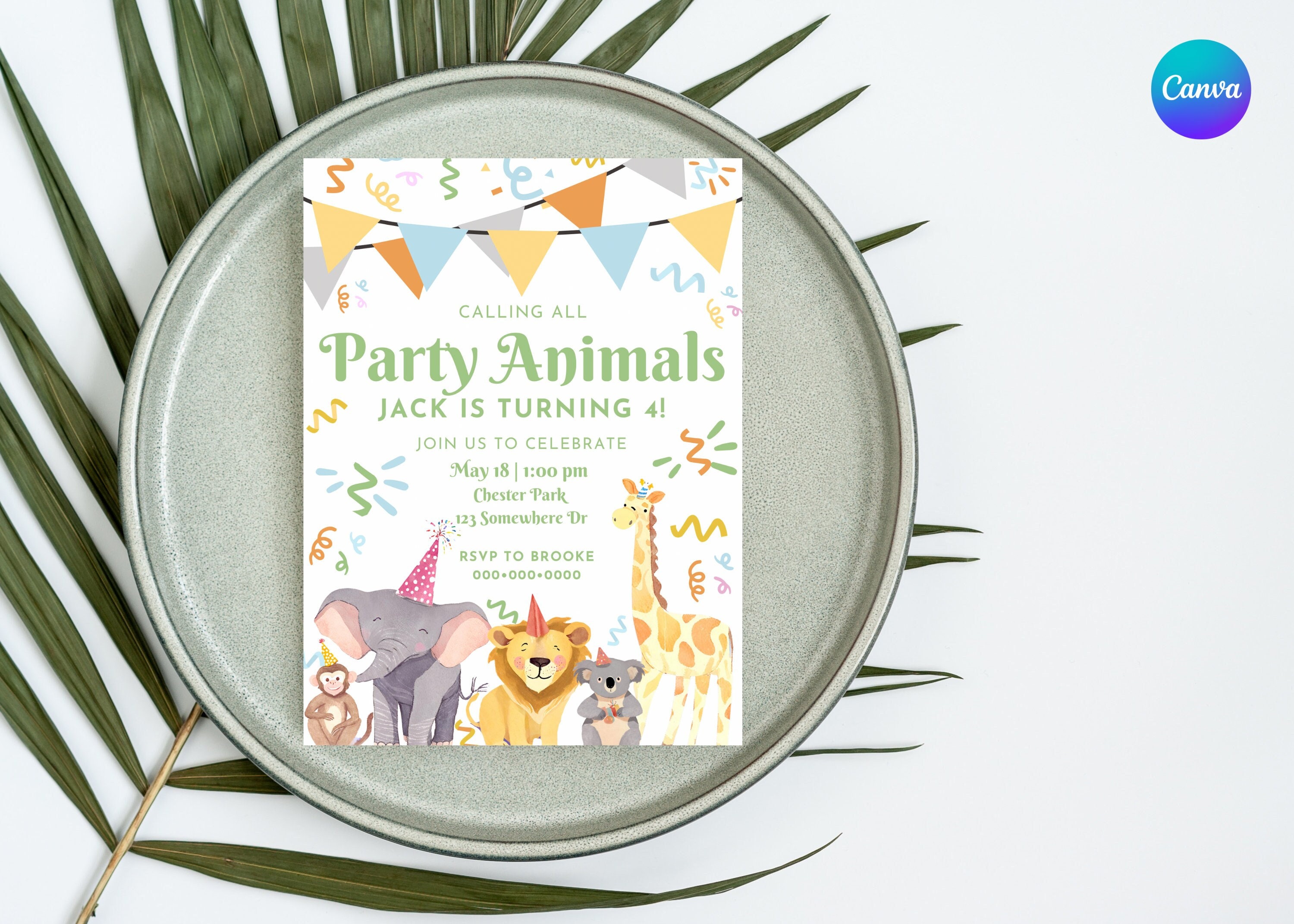 Calling All Party Animals Digital Editable Birthday Invitation Template ...