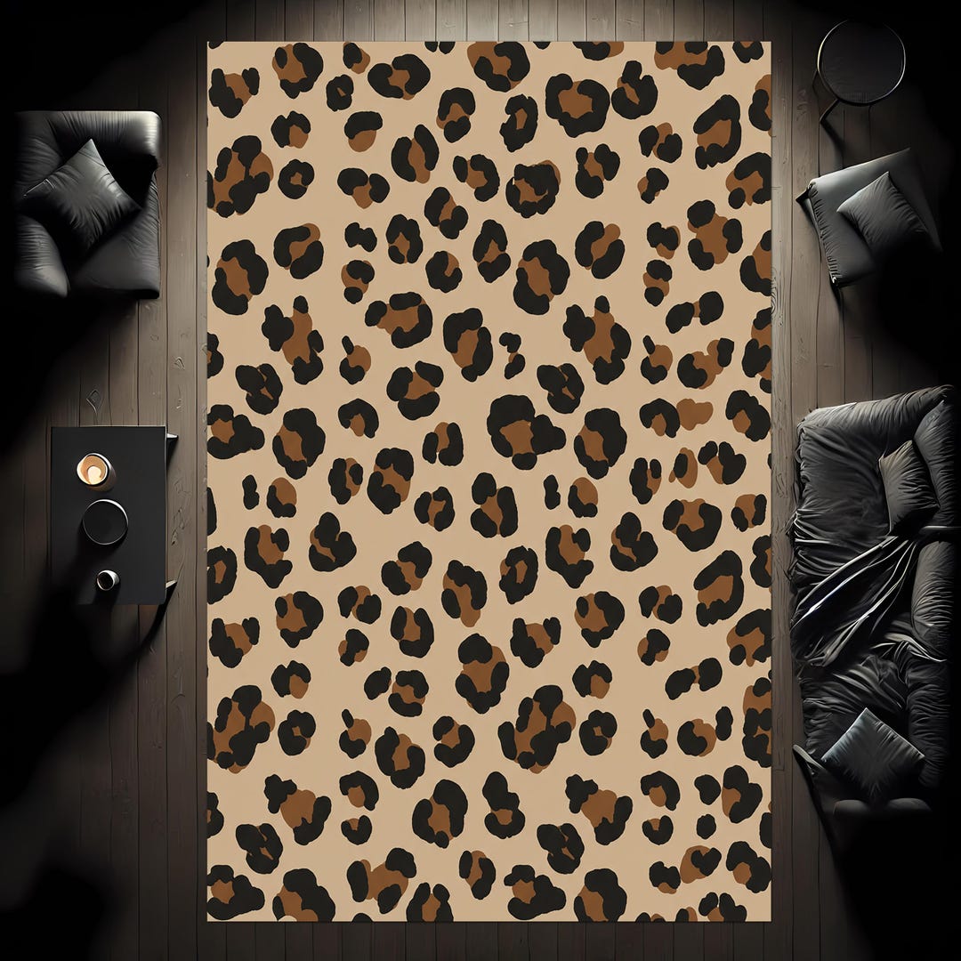 Leopard Print Rug With Beige Background – Modern Animal Pattern Carpet ...