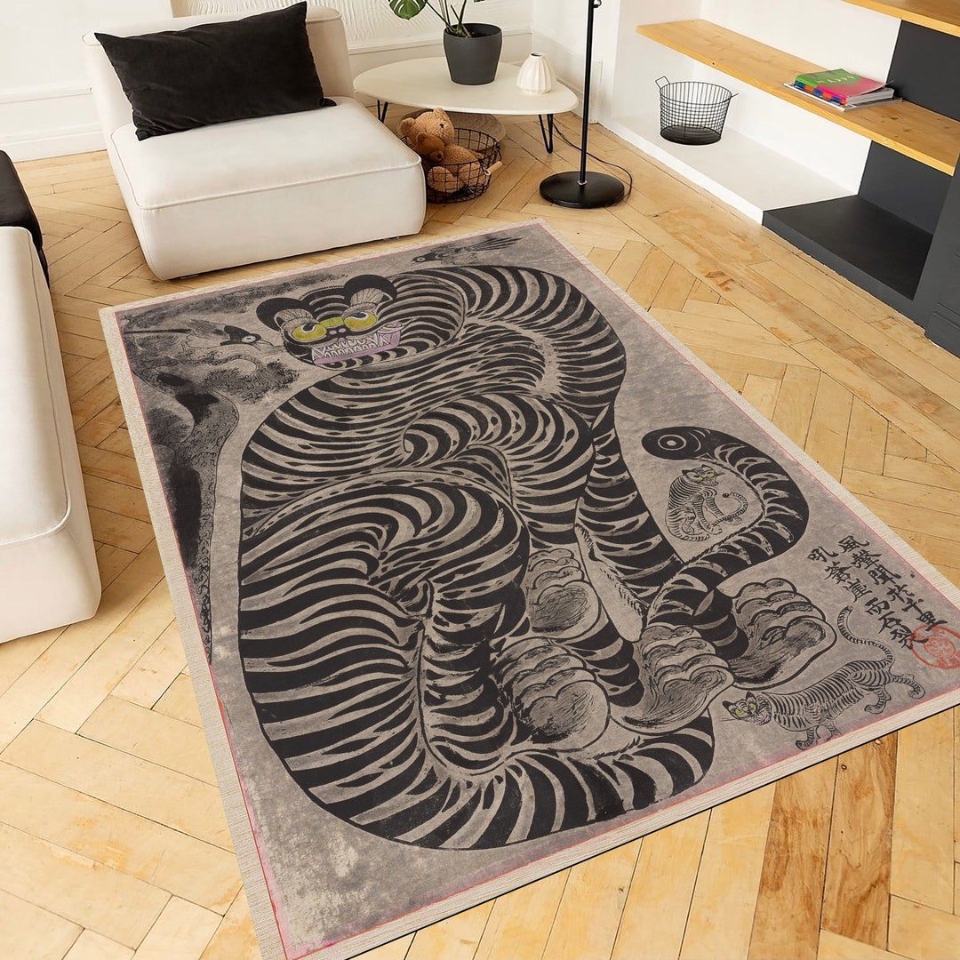 Vintage Tiger Rug,animal Art Carpet,lion Rug,tiger Carpet ...