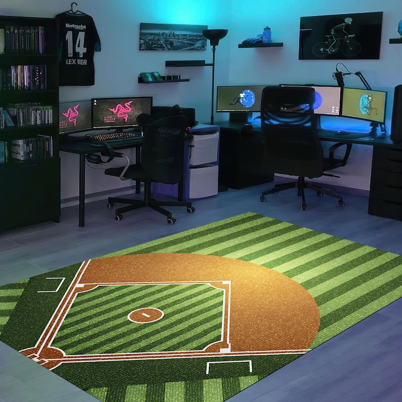 Baseball Court Rug, Baseball Area Rug, Team Baseball Gifts, Boys Kids ...