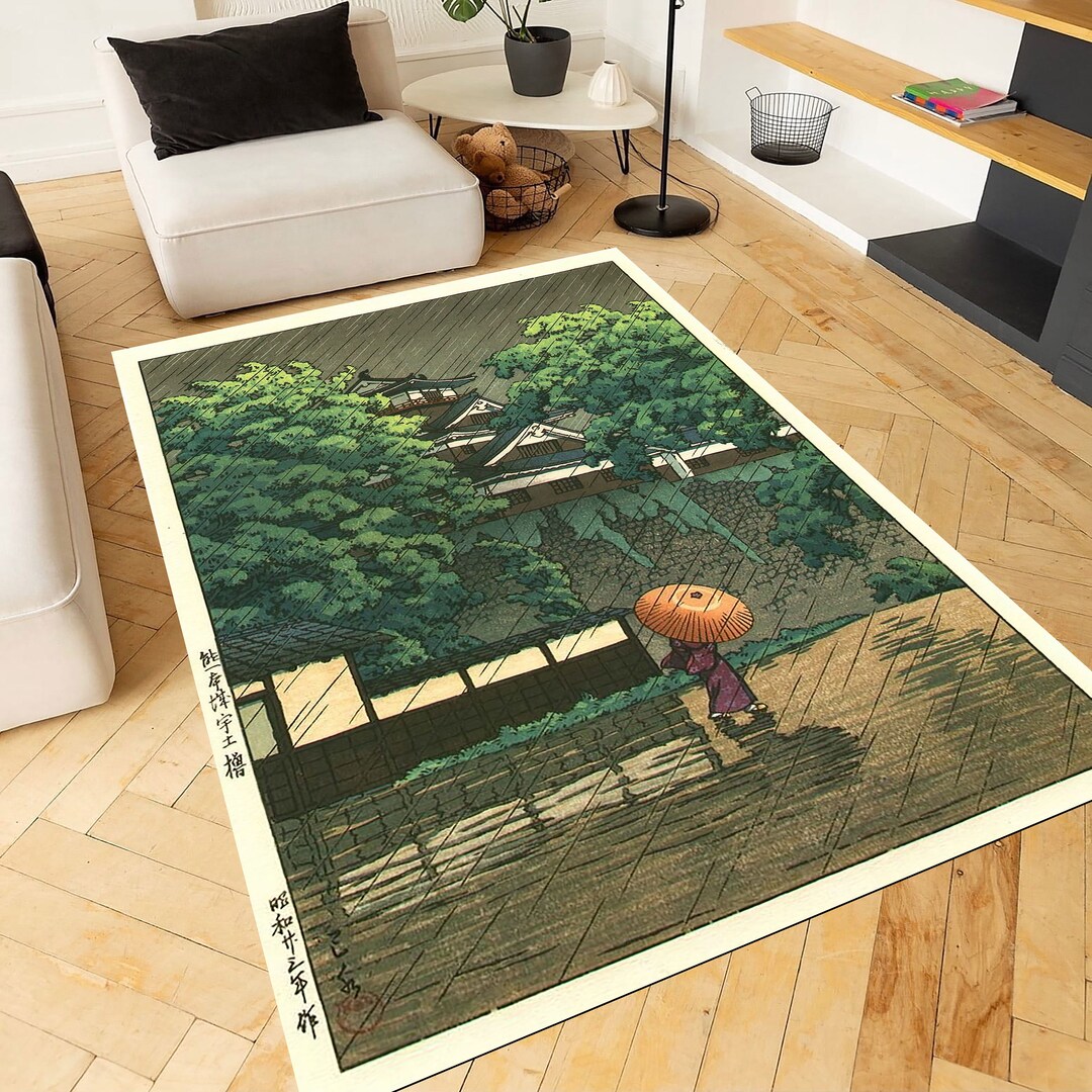Rain in Japan Rugs, Japanese Rugs, Japanese Landscape Rugs, Landscape ...