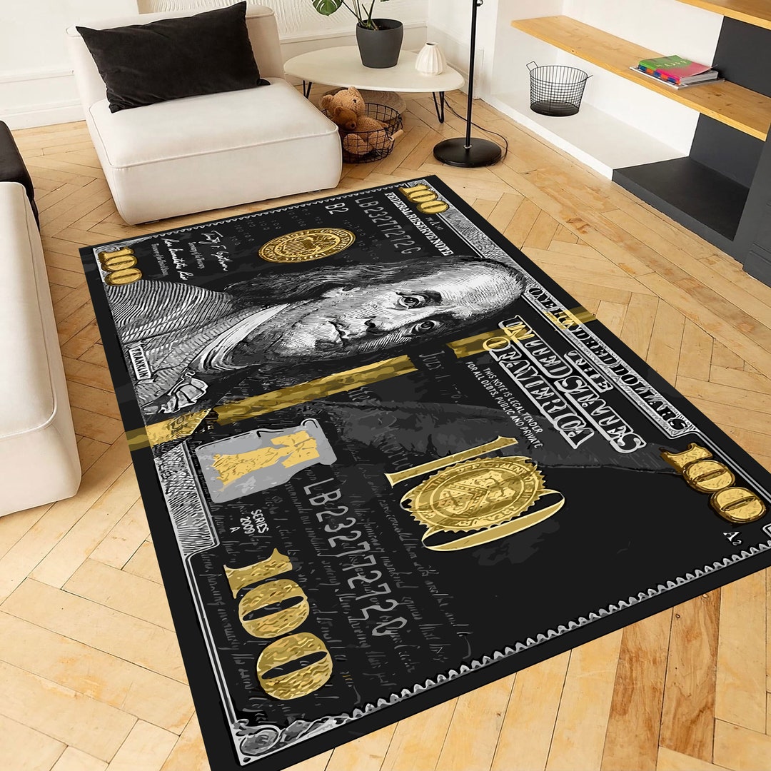 100 Dollar Bill Area Rug, Ben Franklin Old 100 Dollar Bill Dobby Rug ...