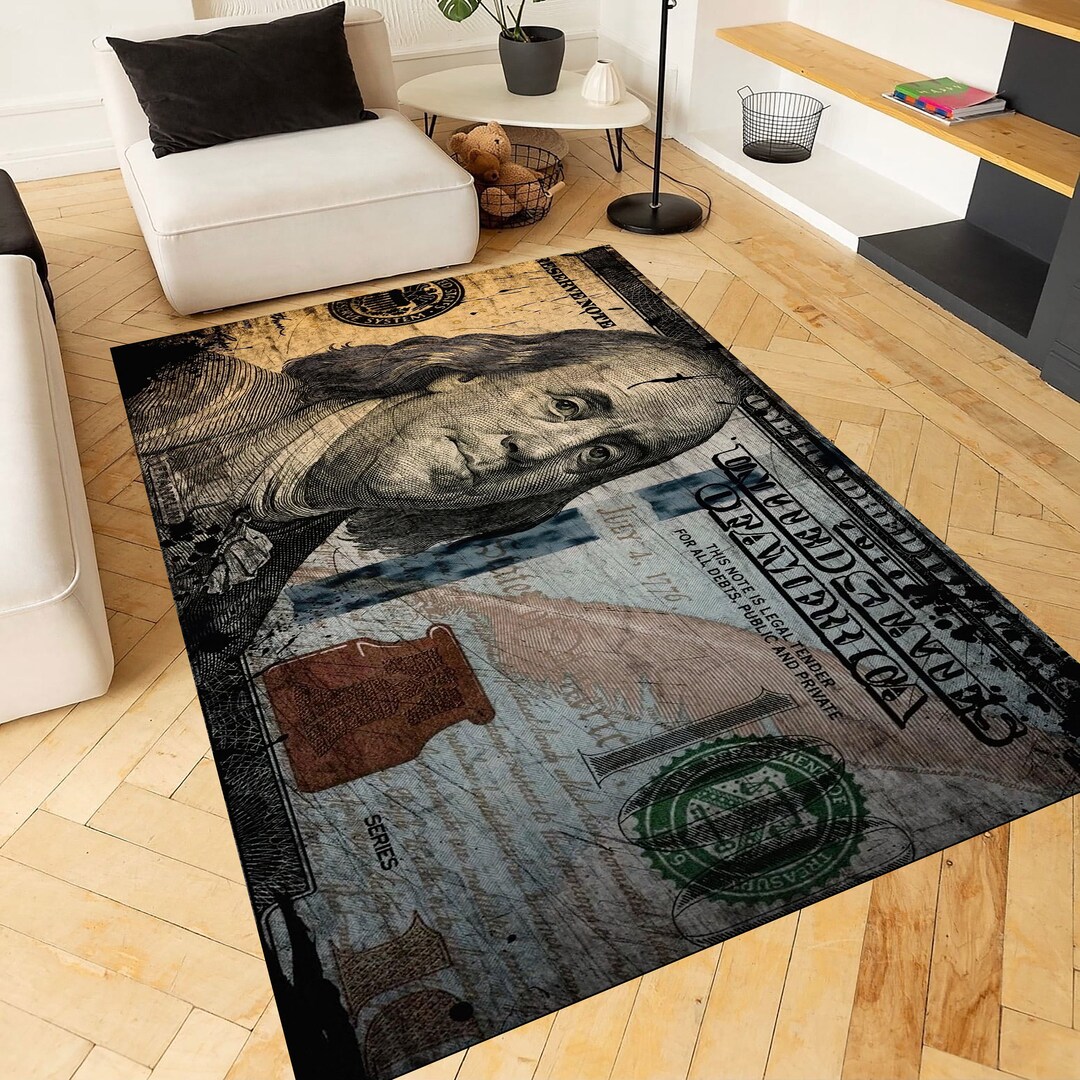100 Dollar Bill Area Rug, Ben Franklin Old 100 Dollar Bill Dobby Rug ...