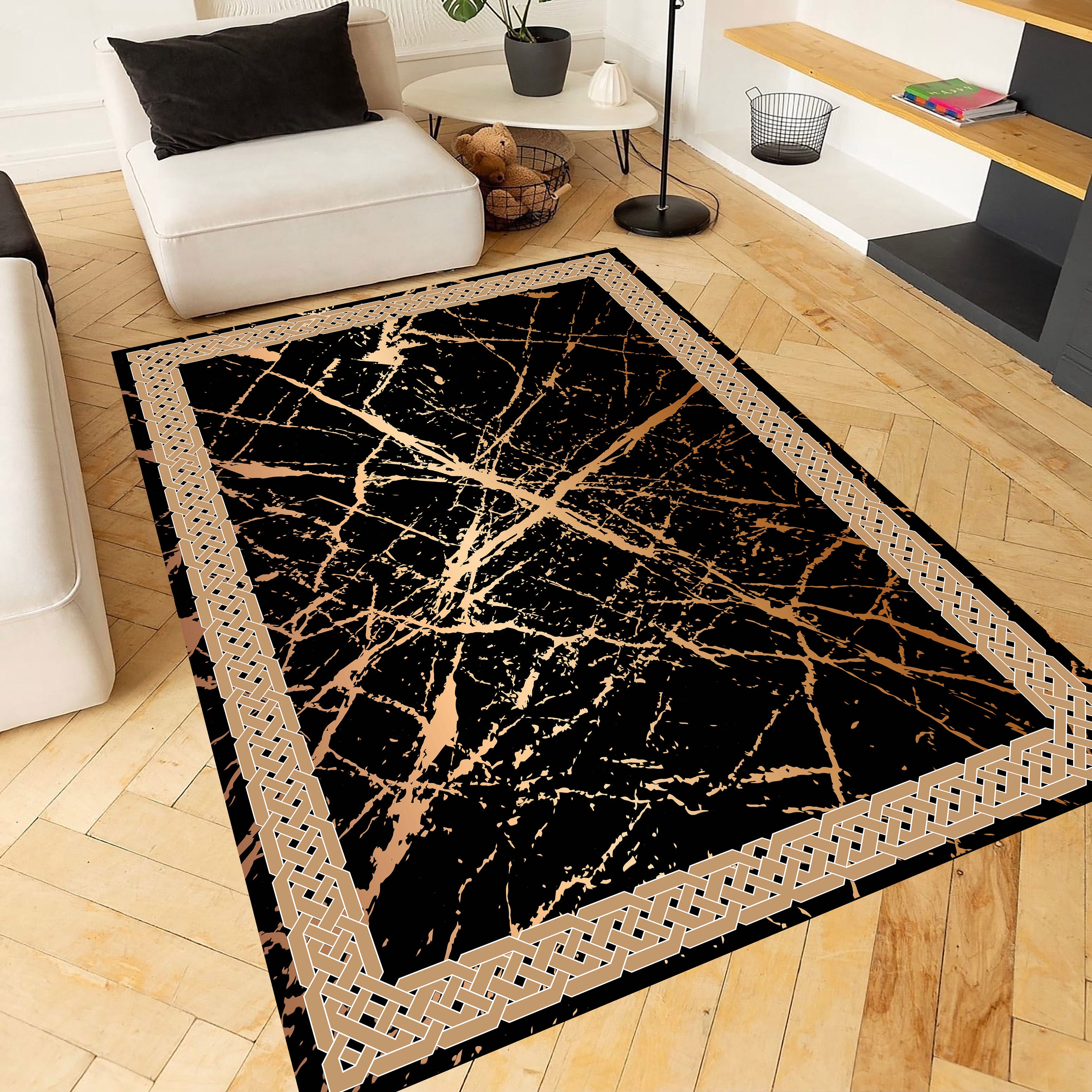 Black and Gold Ancient Greek Wave Rug, Greek Mythology, Modern Rug ...