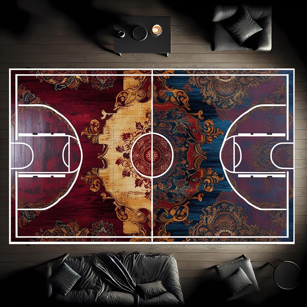Vintage Basketball Court Rug, Retro Sports Design, Ideal for Kids ...