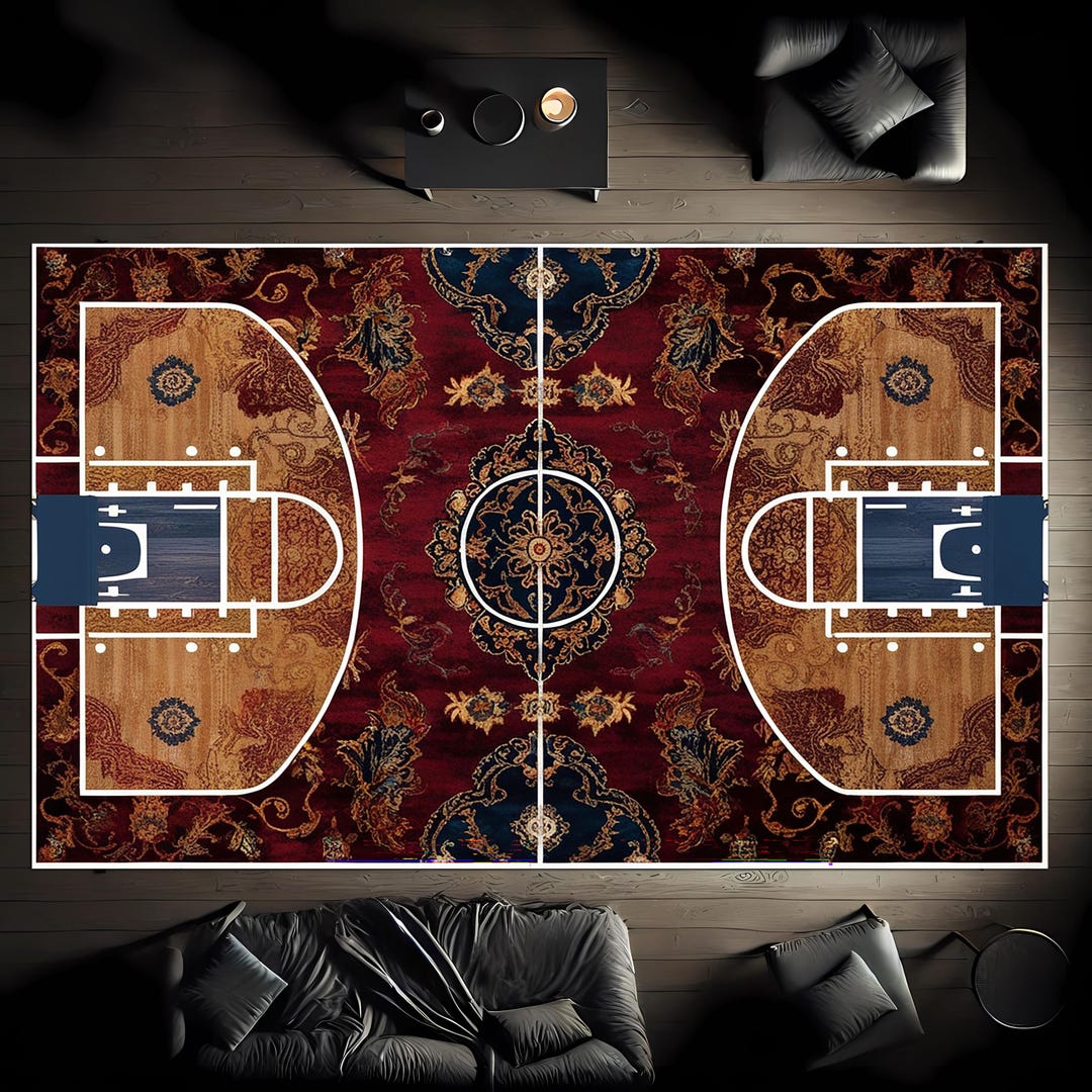 Vintage Basketball Court Rug, Retro Sports Design, Ideal for Kids ...